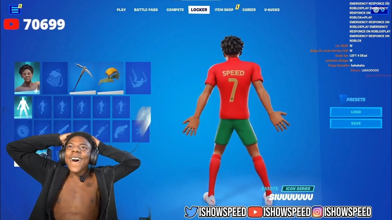 Ishowspeed Gets A Skin In Fortnite Siuuuu Emote Swearing Youtube