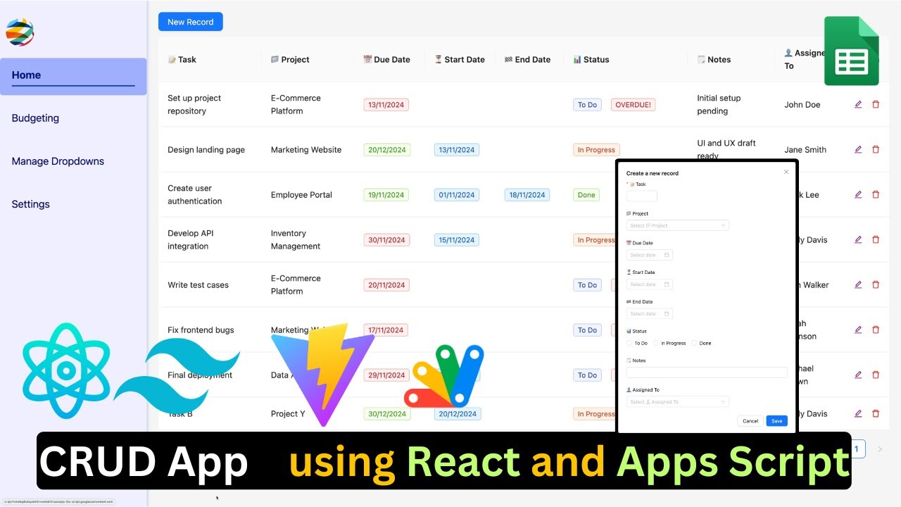 Build Crud App Using React Google Sheet And Google Apps Script Youtube