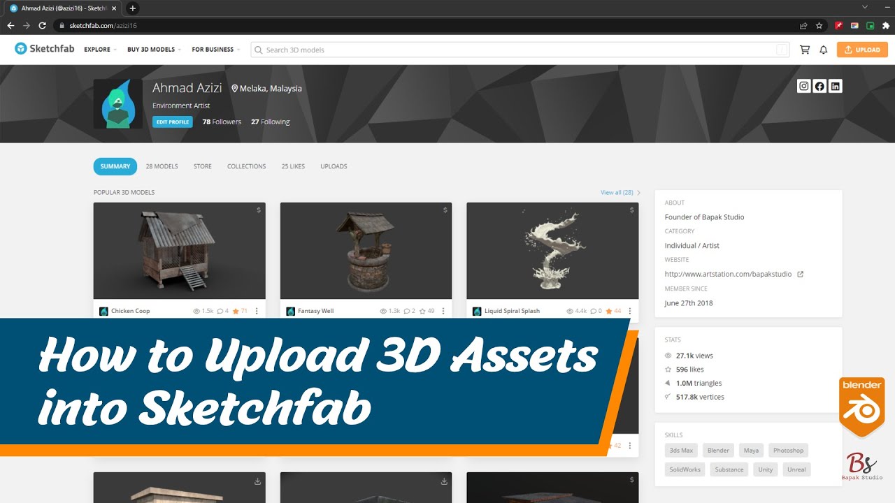 How To Upload 3d Assets To Sketchfab From Blender Youtube