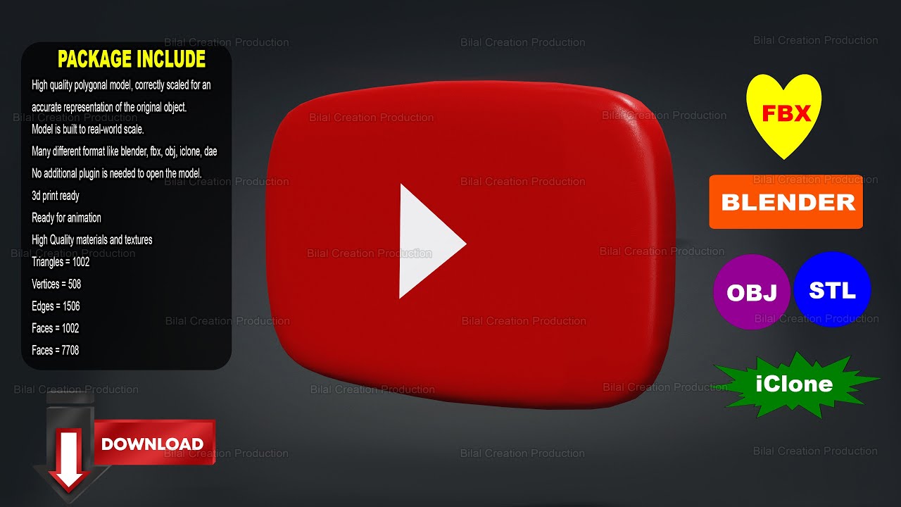 рџ Free Youtube Logo 3d Model Bilal Creation Production Youtube