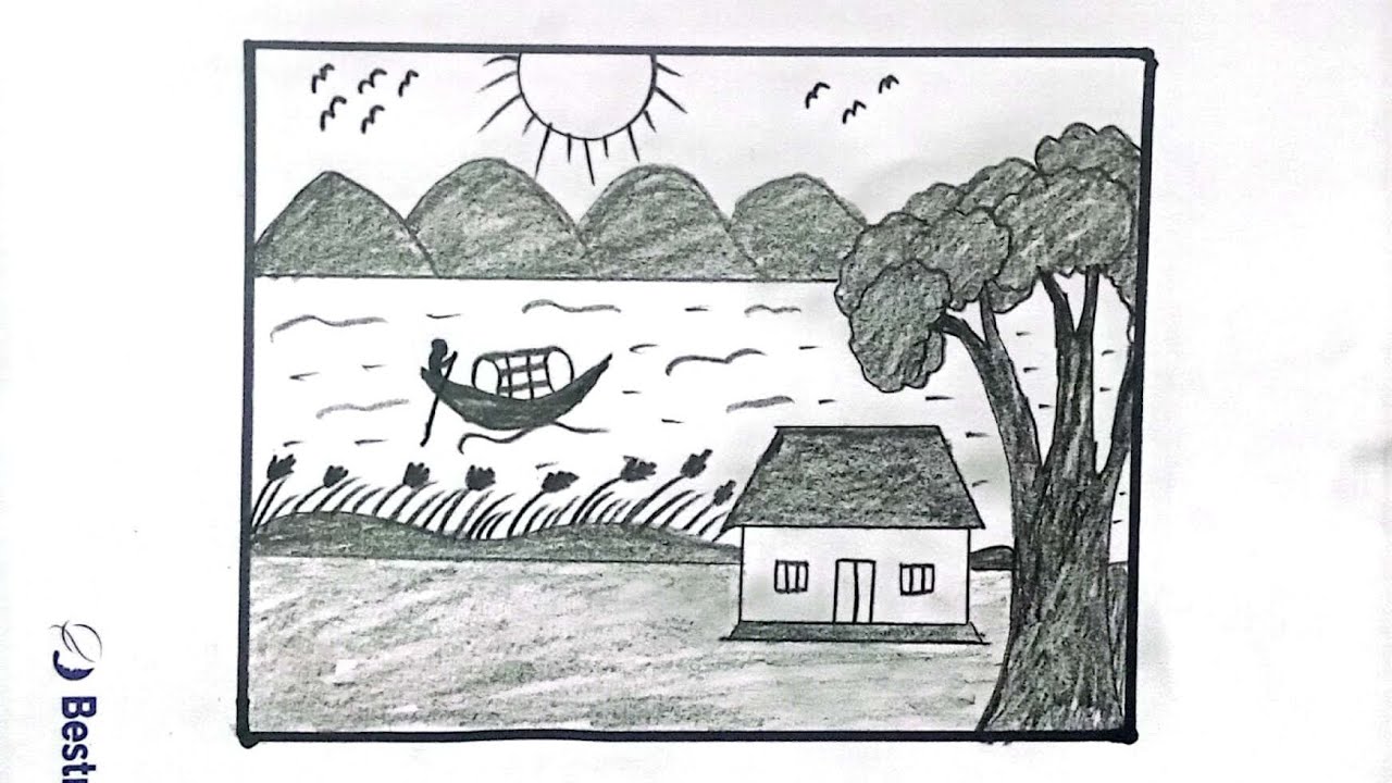 Village Scenery Drawing Pencil Sketch Scenery Step By Step Beautiful