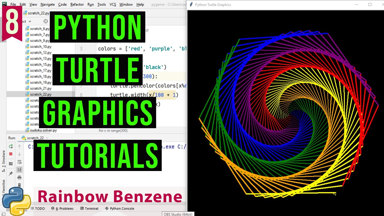 Rainbow Benzene With Python Turtle Python Turtle Graphics Tutorial 8