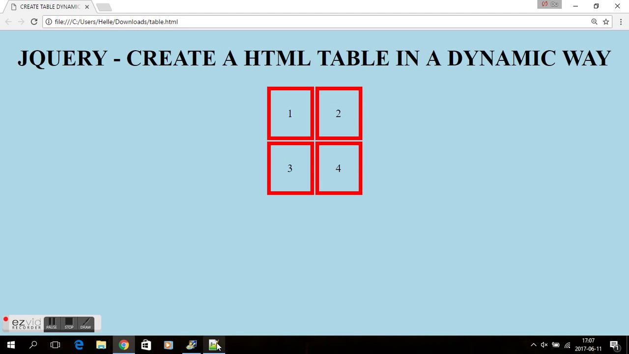 Jquery Create A Html Table Dynamically Youtube