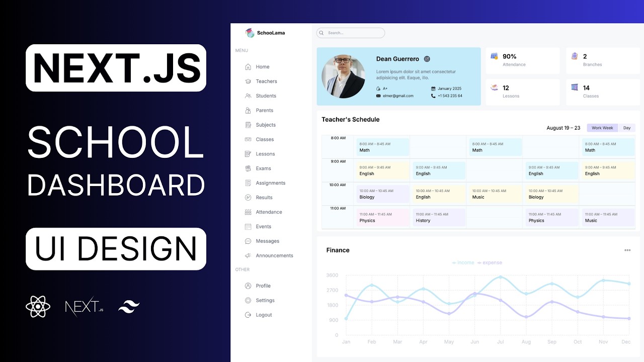 Next Js School Management Dashboard Ui Design Tutorial React Next Js