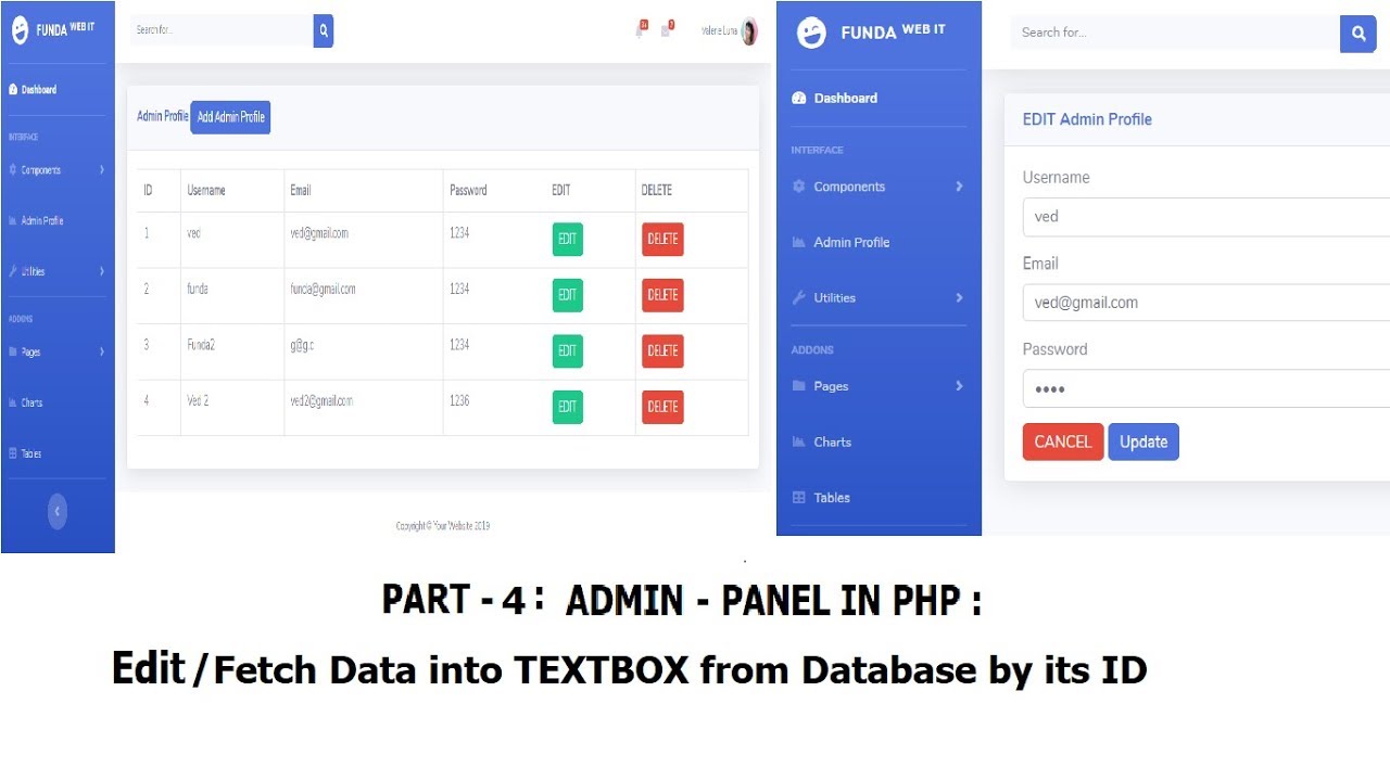 Part 4 Admin Panel Registration Retrieve Edit Data From Database Into