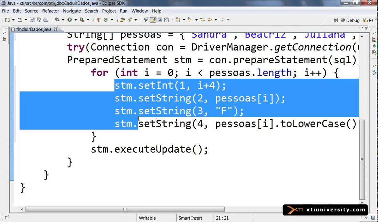 Universidade Xti Java 111 Jdbc Insert Batch Add E Executebatch