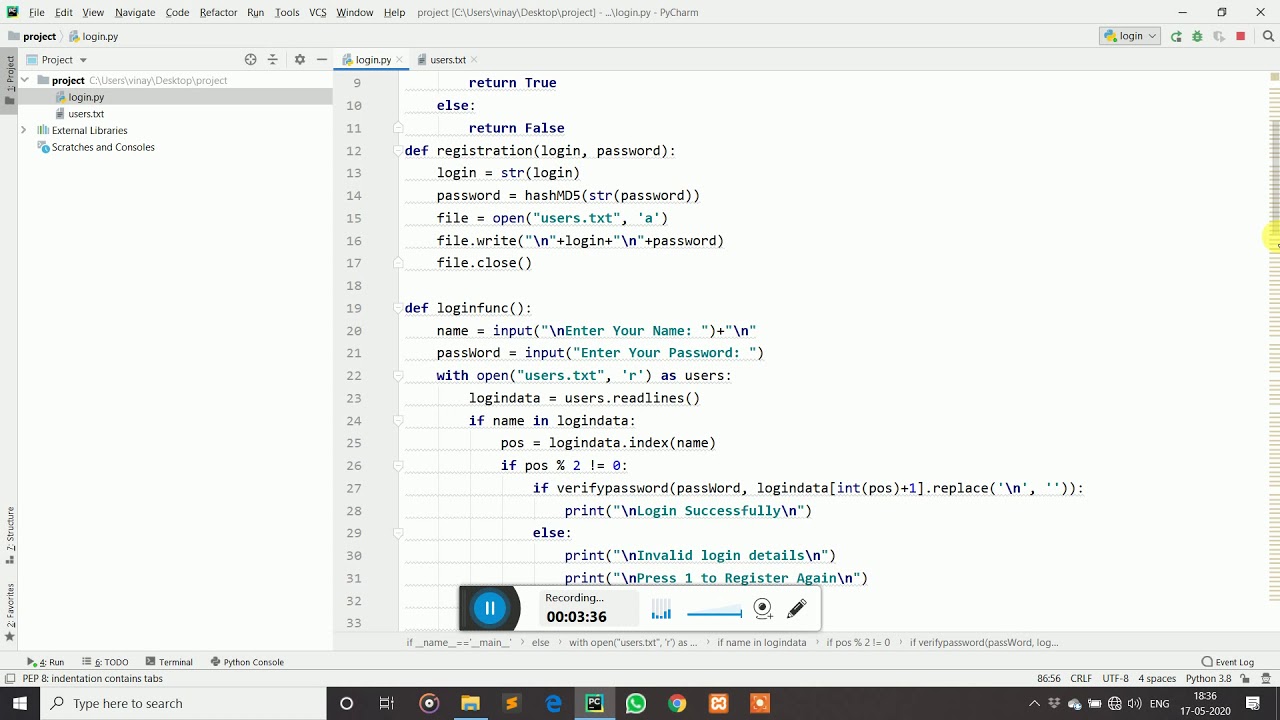 User Authentication Protocol Using Hash Function Python Project Youtube