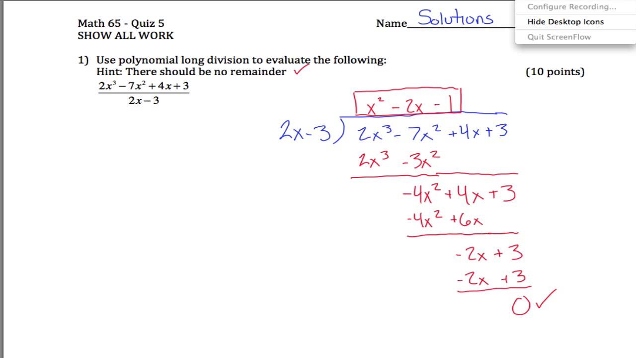 Polynomial Long Division And Exponents Quiz Youtube