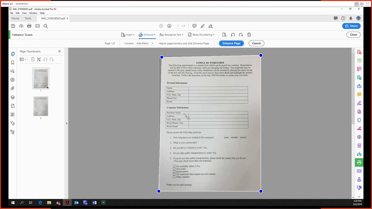Adobe Acrobat Pro Dc Tutorial 8 Enhance Scans Youtube