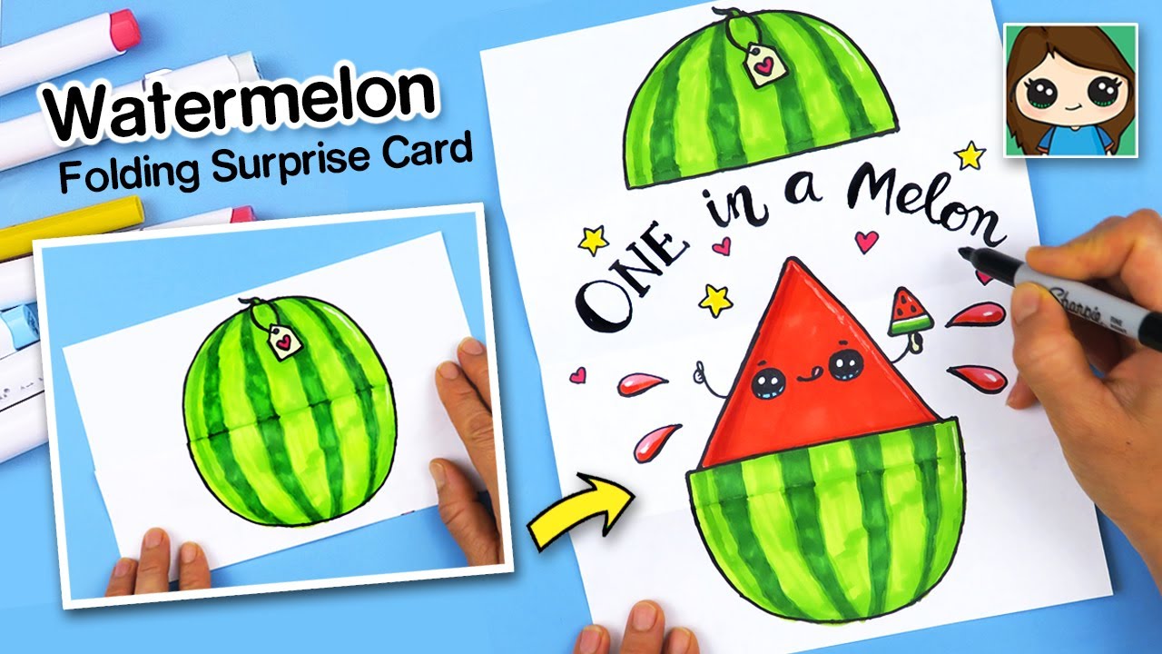 How To Draw A Watermelon Folding Surprise Card Easy Youtube