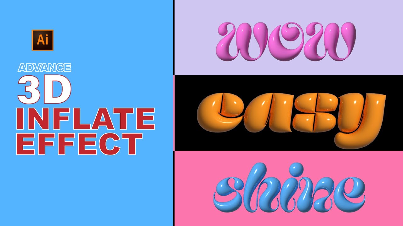 Easy Inflated 3d Shine Text Effect In Adobe Illustrator 2023 Cc