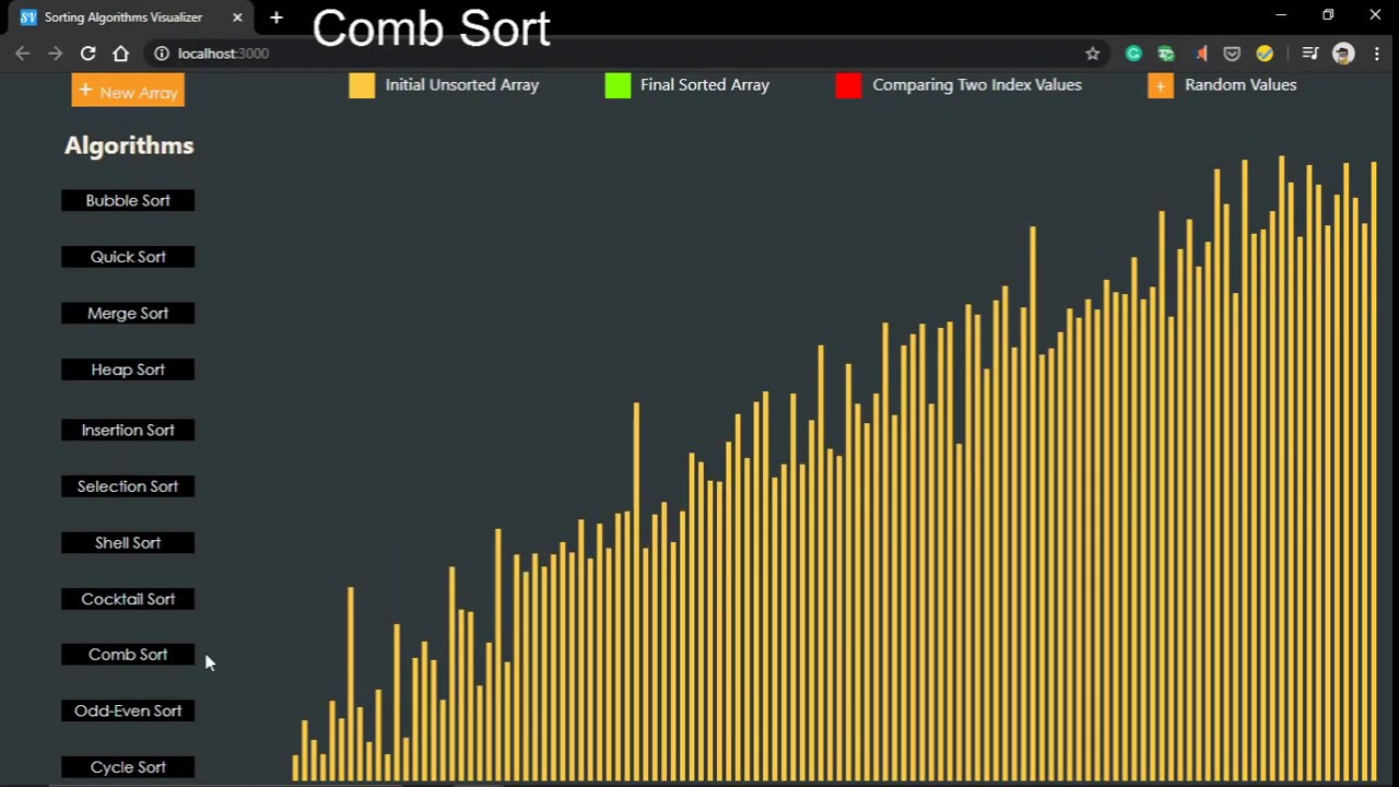 Comb Sort Algorithm Visualization Comb Sort Youtube