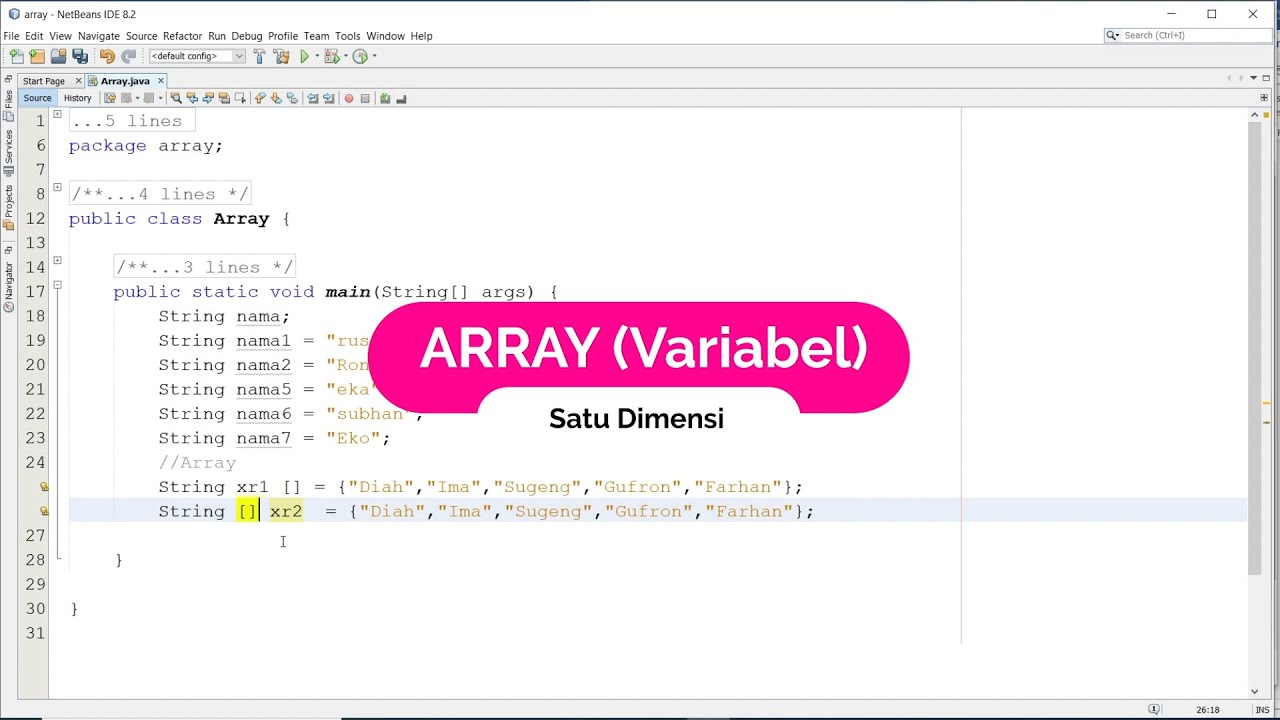 Array Satu Dimensi Dasar Pemrograman Java Youtube