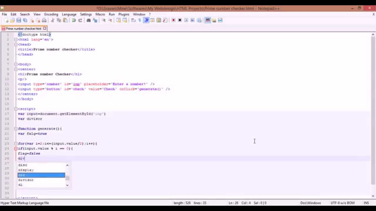 Prime Number Checker Using Javascript Basics Youtube