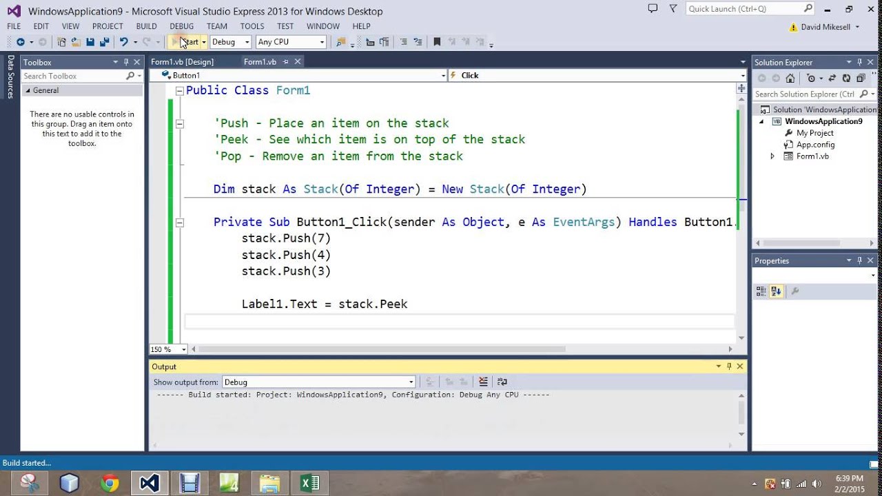 Vb Stacks Peek Pull And Push Youtube