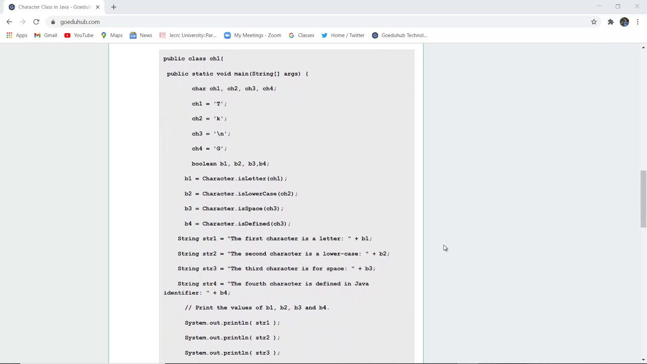 Java Character Class Commonly Used Methods Of Character Class Char