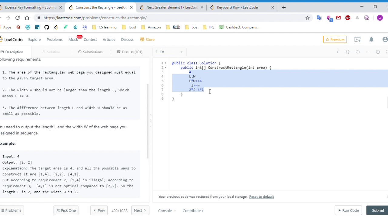 C Leetcode 492 Construct The Rectangle Youtube
