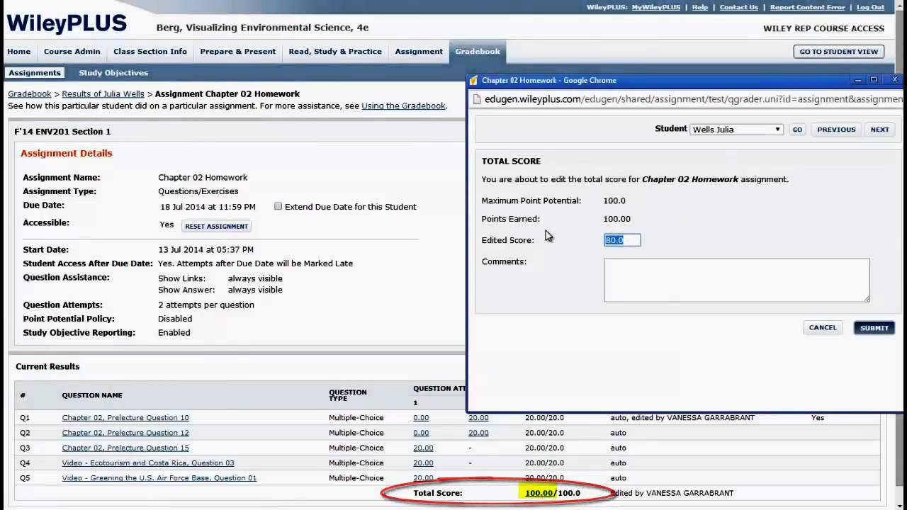 Wileyplus Find Students Assignments And Edit Student Scores Youtube