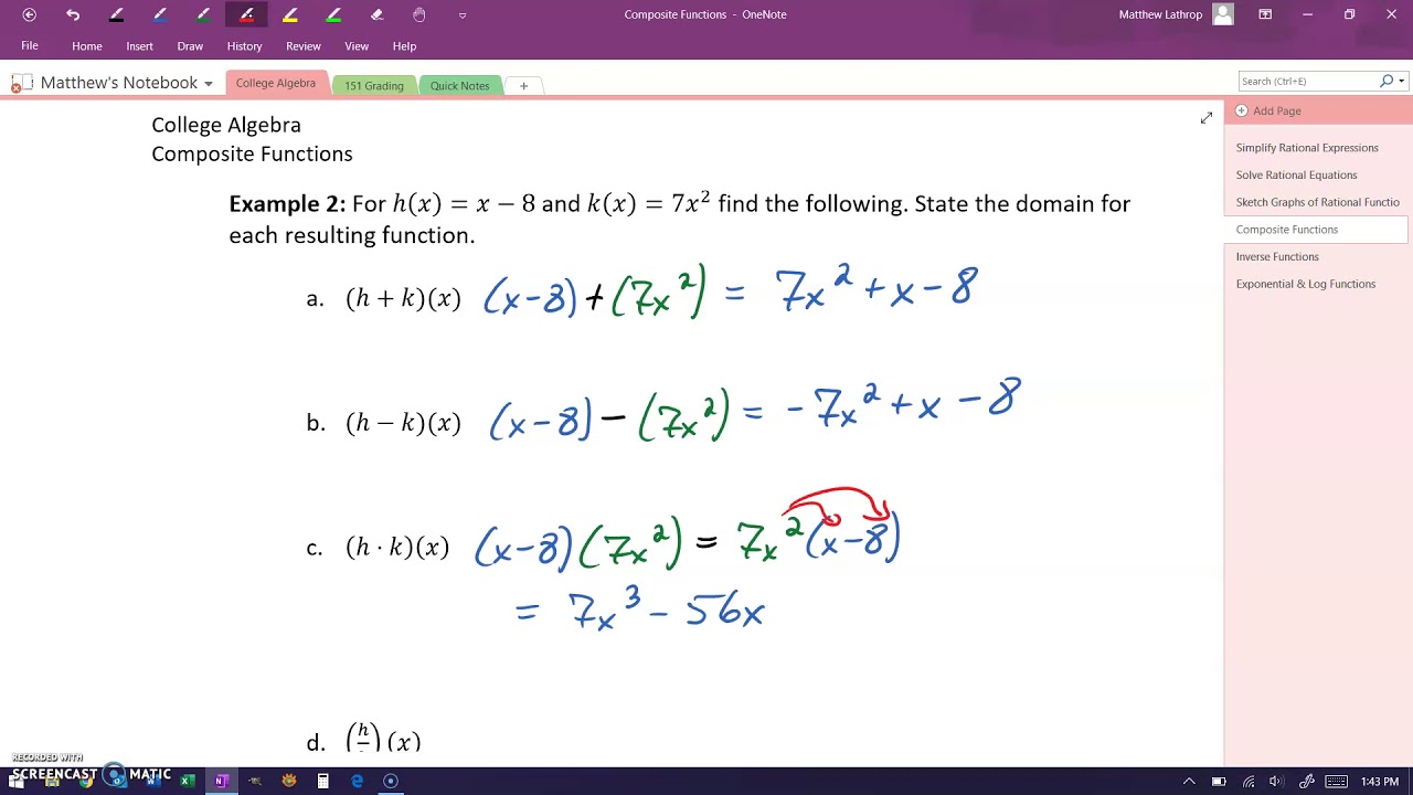 Function Arithmetic Example 2 Youtube