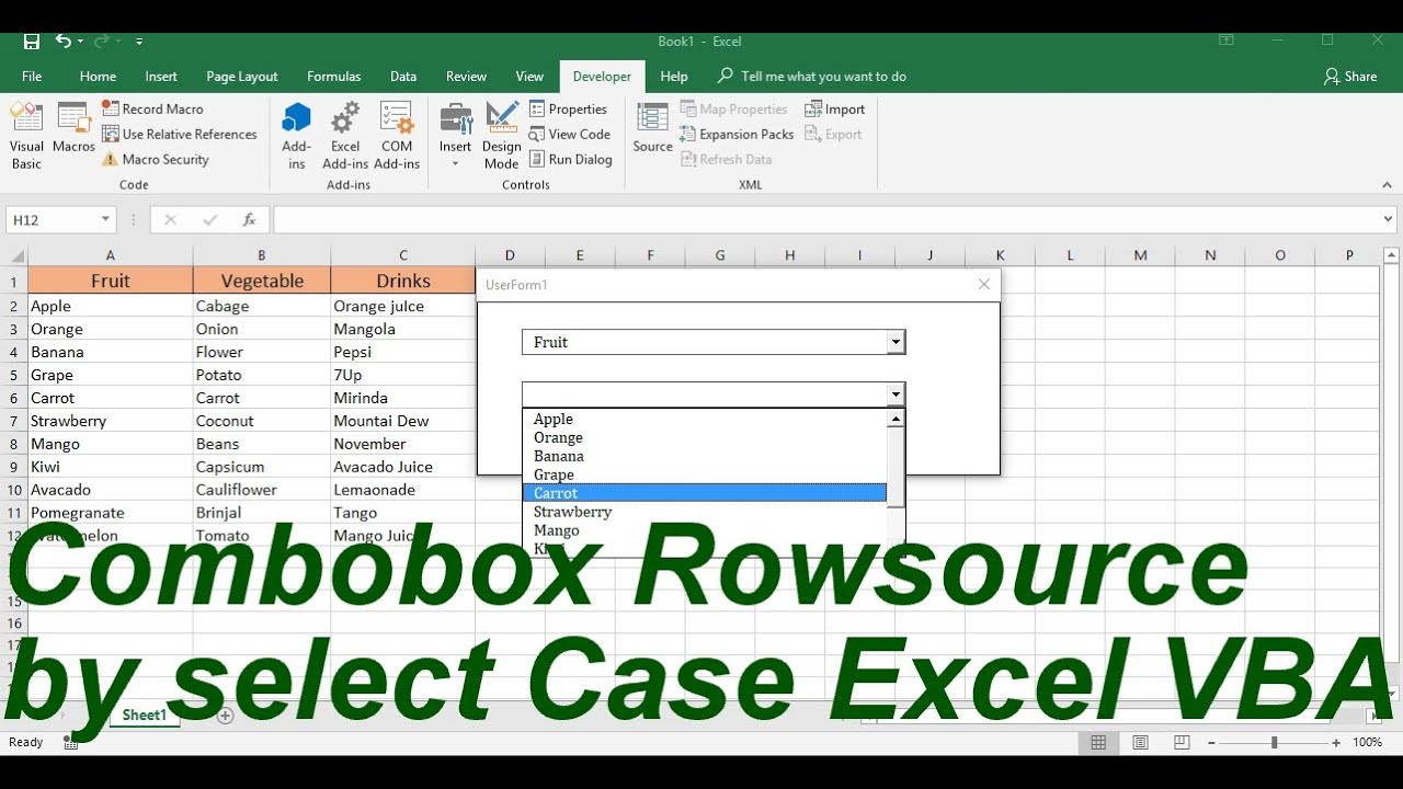 Combobox Rowsource Select Case Excel Vba Youtube