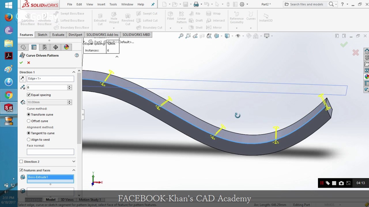 Solidworks Curve Driven Pattern Youtube