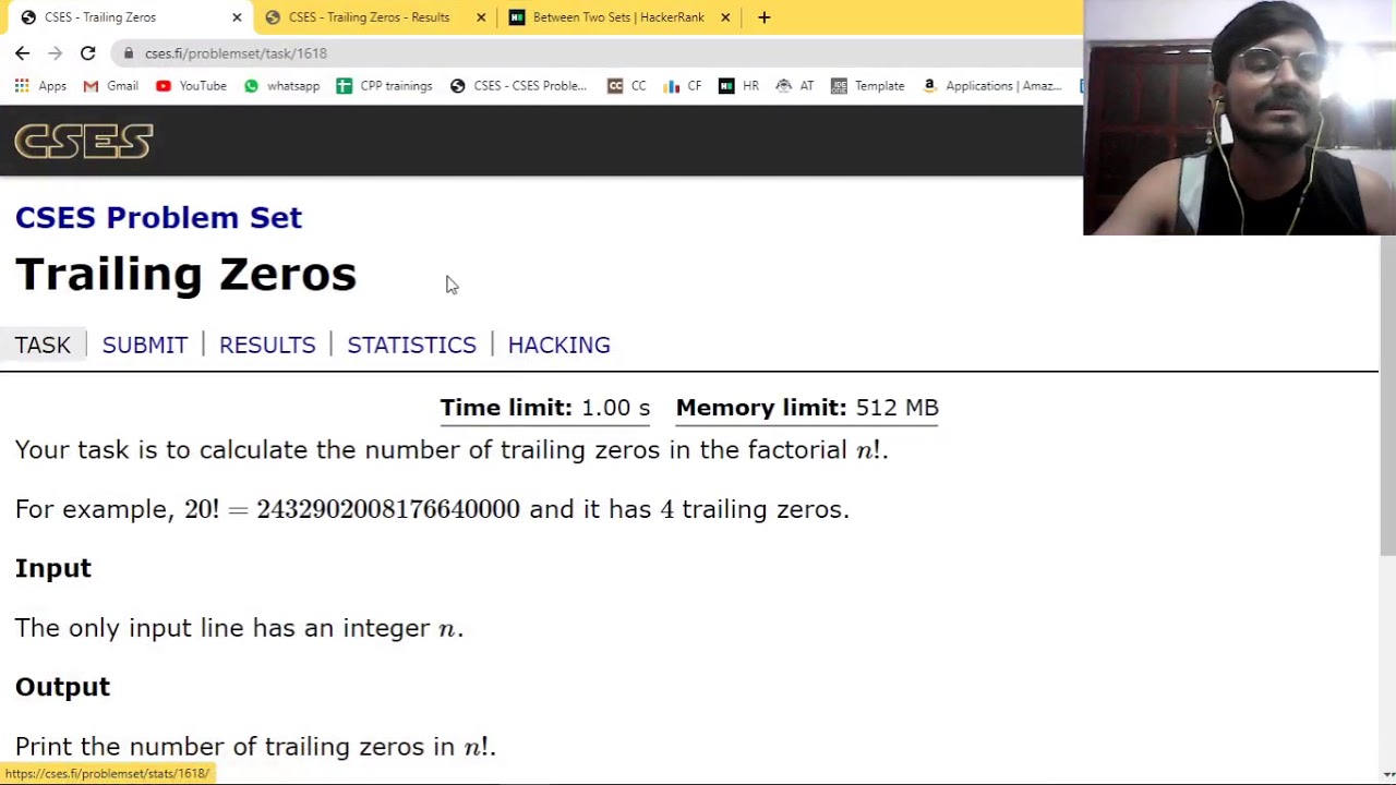 Trailing Zeros Cses Problem Set Solution Youtube