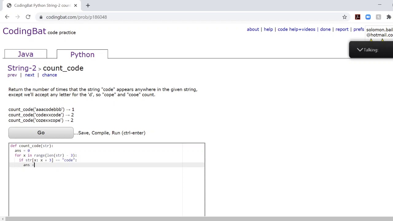 String 2 Count Code Pythontutorial Codingbat Youtube