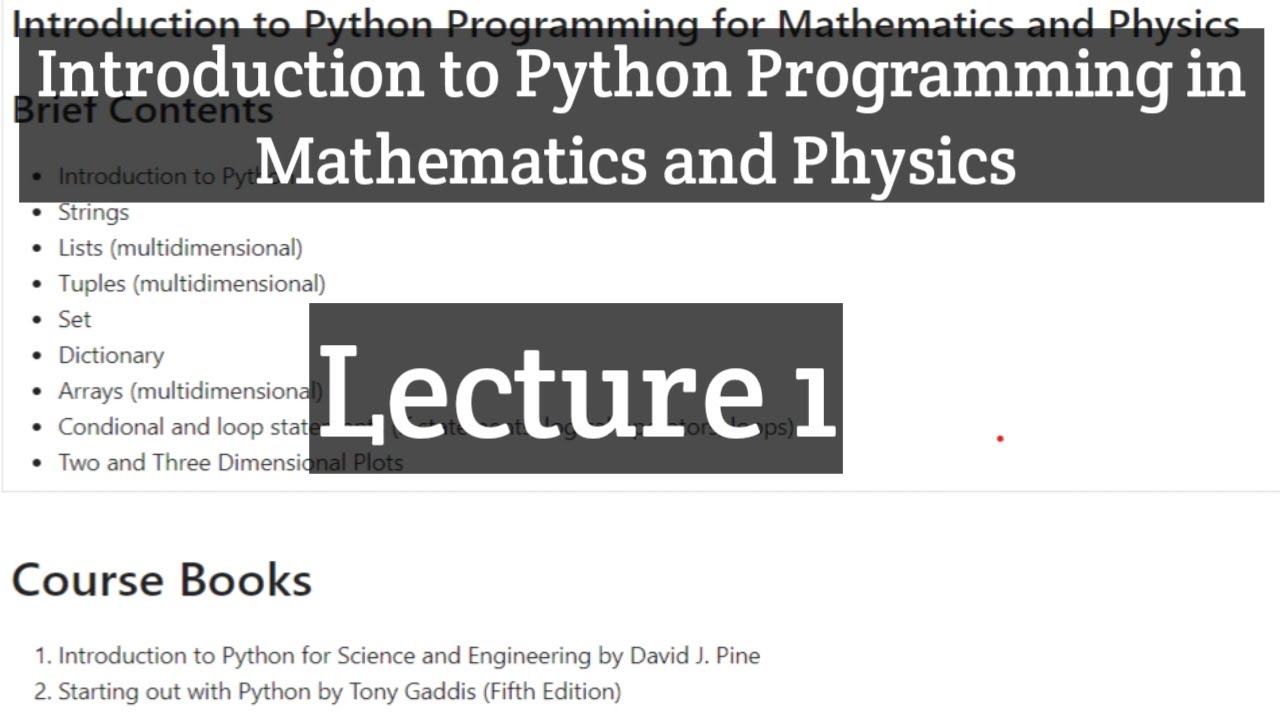 Introduction To Python Lecture 1 Youtube