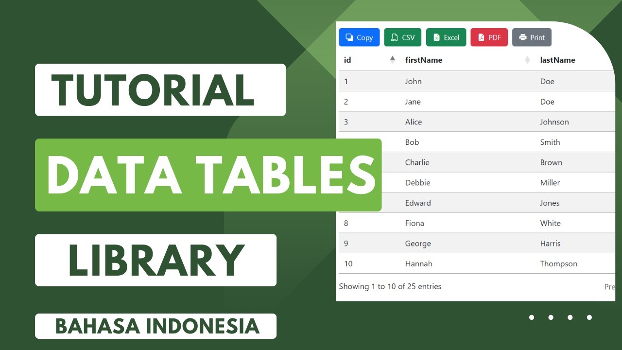 Tutorial Cara Menggunakan Data Tables Javascript Library Youtube