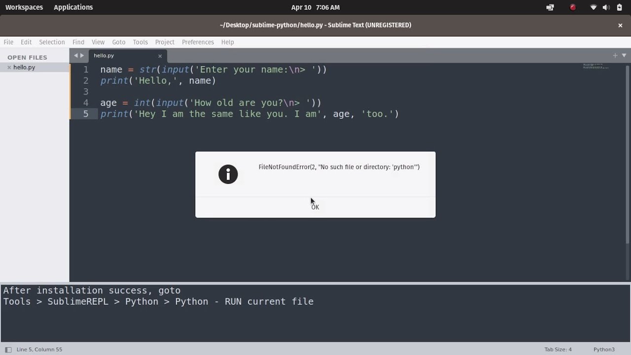 Sublime Repl Python On Linux Youtube