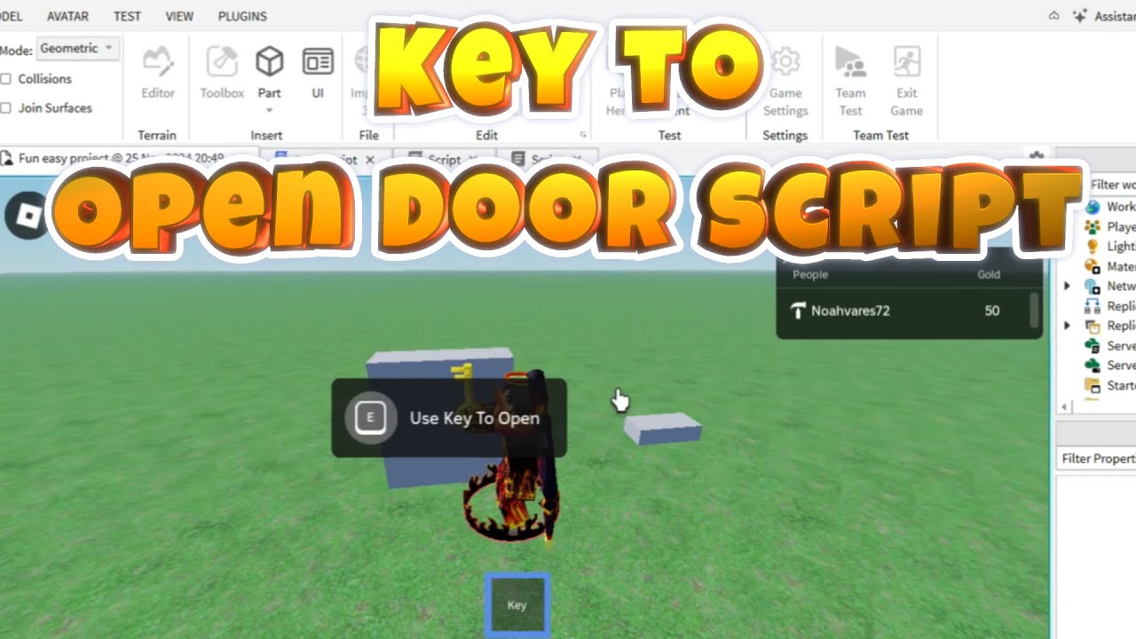 How To Script A Key To Open A Door Roblox Studio Tutorial Youtube