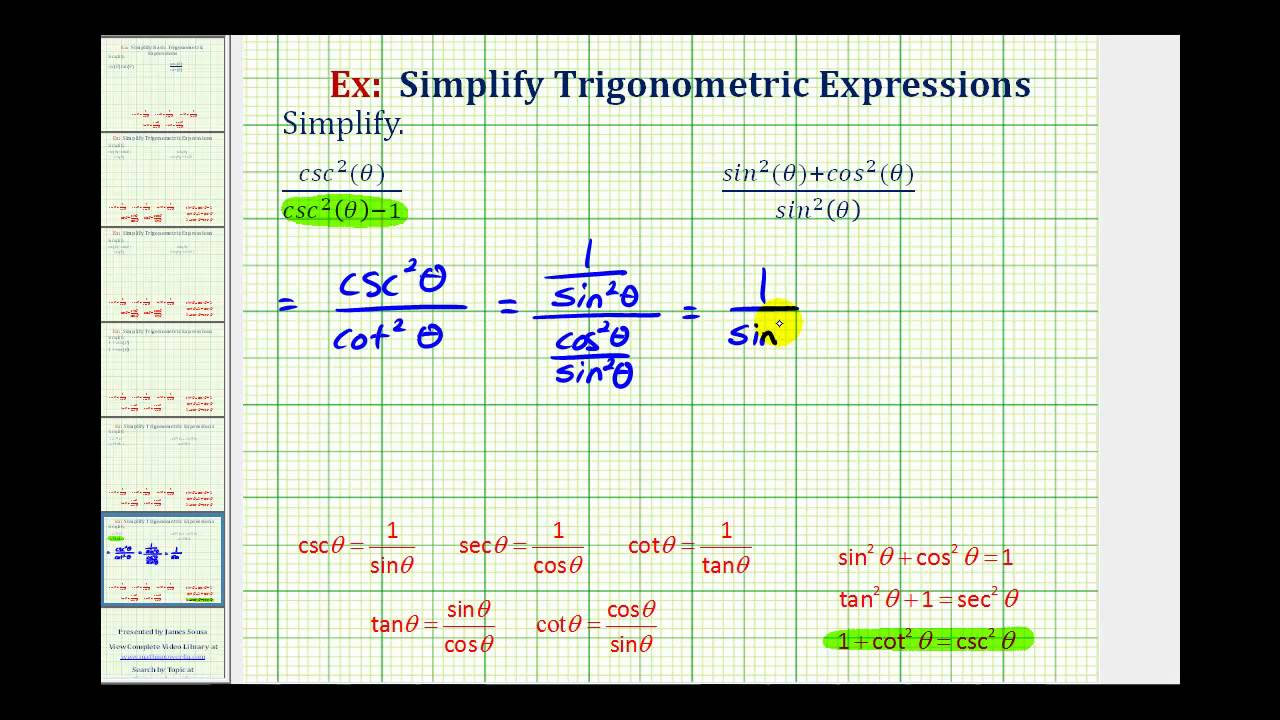 Ex 4 Simplify Trigonometric Expressions Squared Terms Youtube