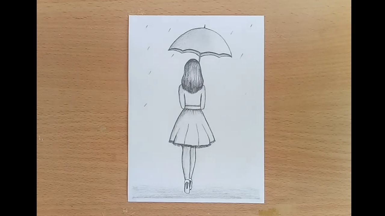 Little Girl With Umbrella Drawing