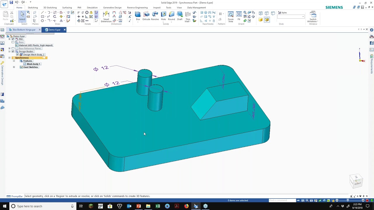 Solid Edge 2019 Reverse Engineering Solid And Mesh Bodies Youtube