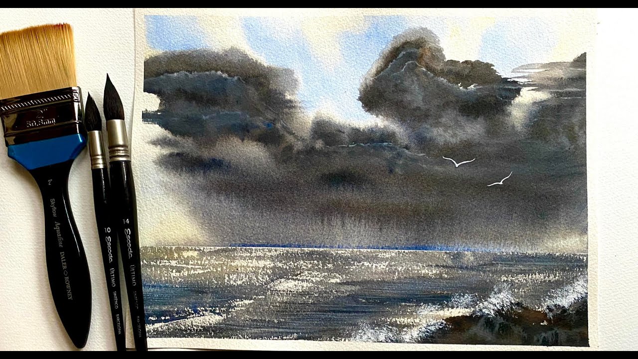 Morgaine S Stormy Sky Watercolor Landscape Painting Tutorial Simple