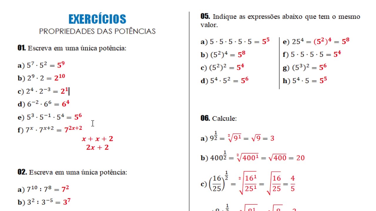 Atividades Sobre Potenciação 8 Ano Revoeduca