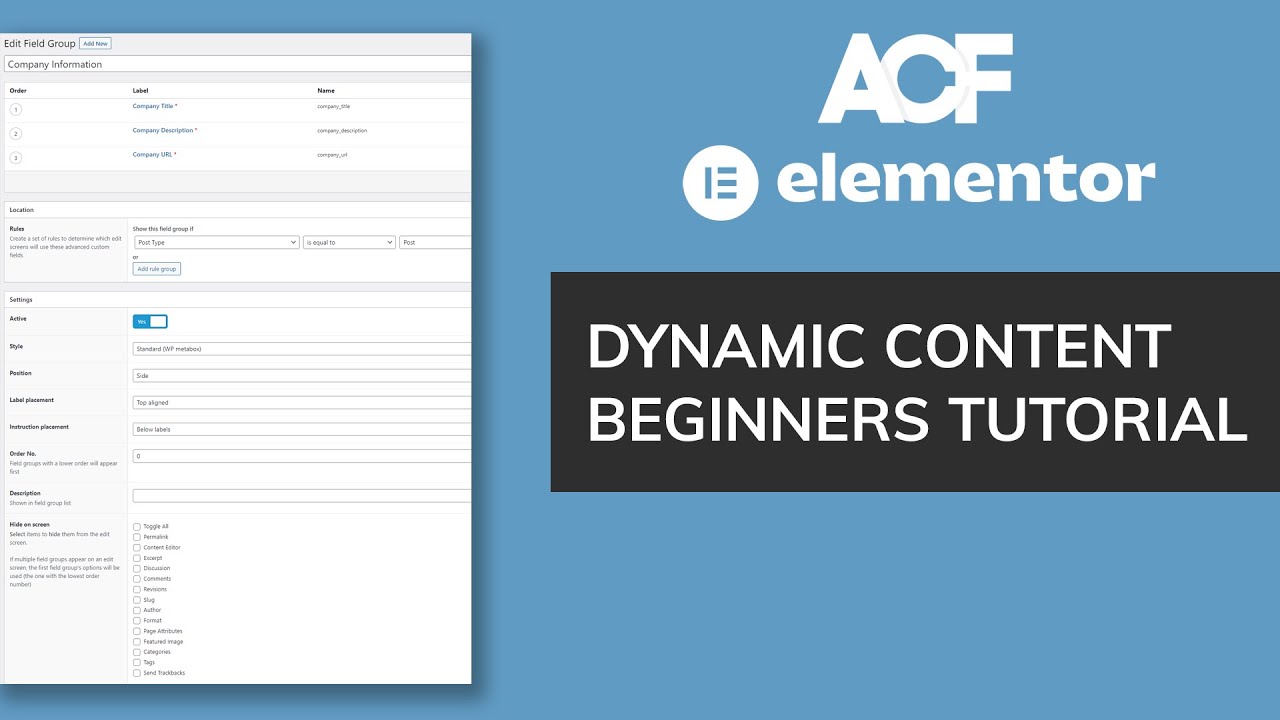 Advanced Custom Fields Elementor Pro Beginners Tutorial Youtube