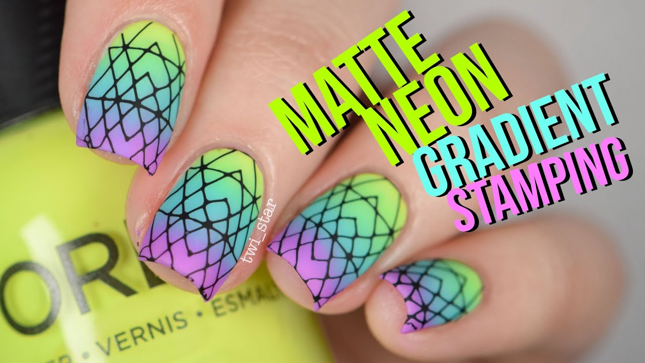 Matte Neon Nails Gradient Stamping Nail Art Twi Star Youtube