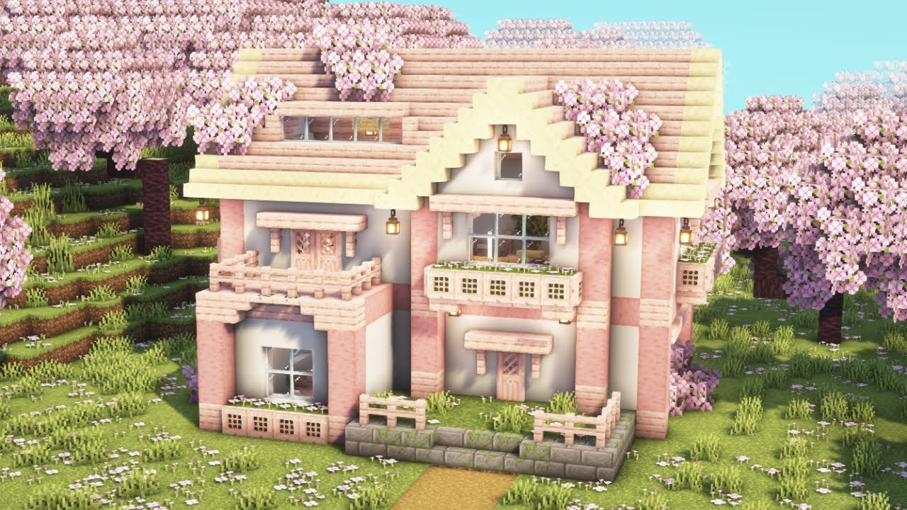 Minecraft How To Build A Cozy Cherry Blossom House Tutorial Youtube