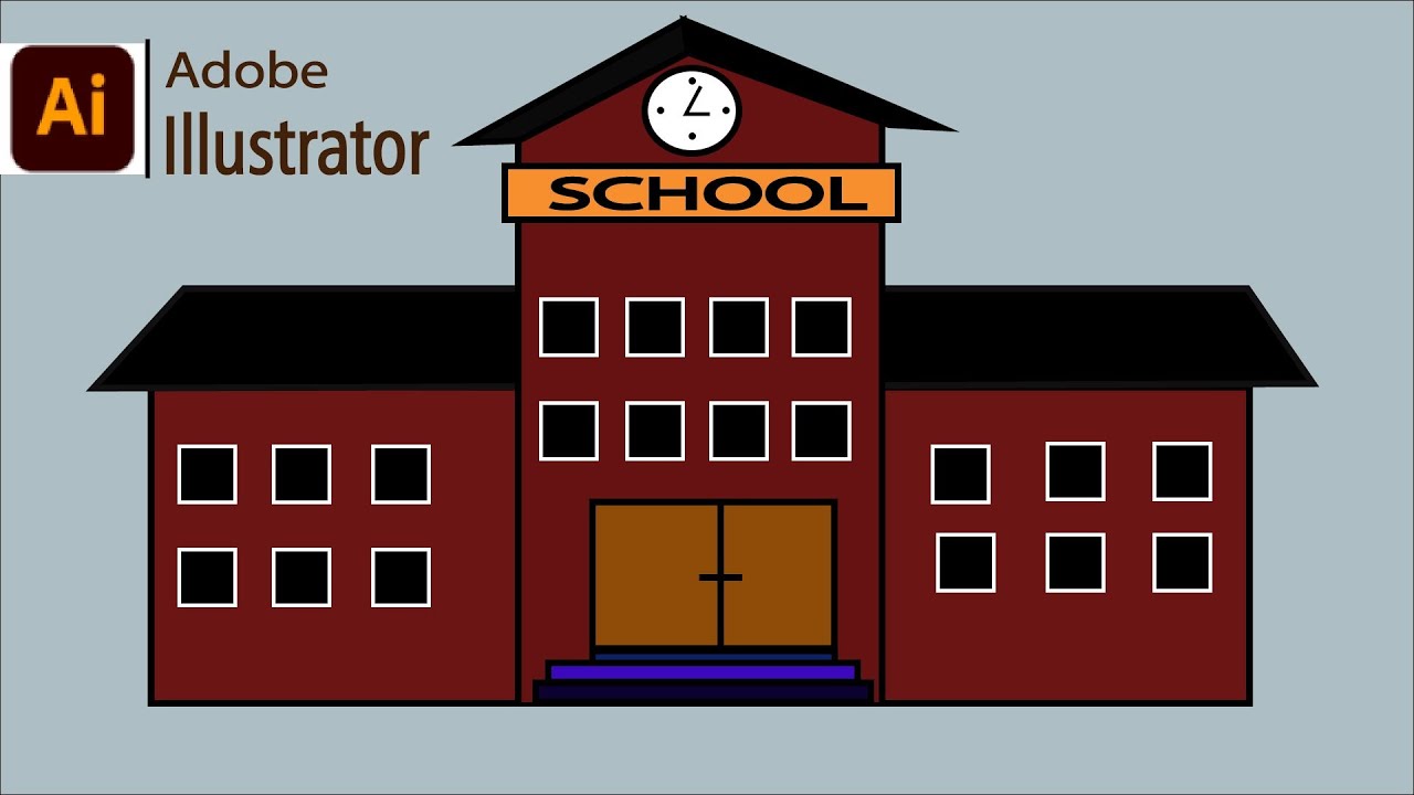 Design A School Building Illustration In Adobe Illustrator Flat Design