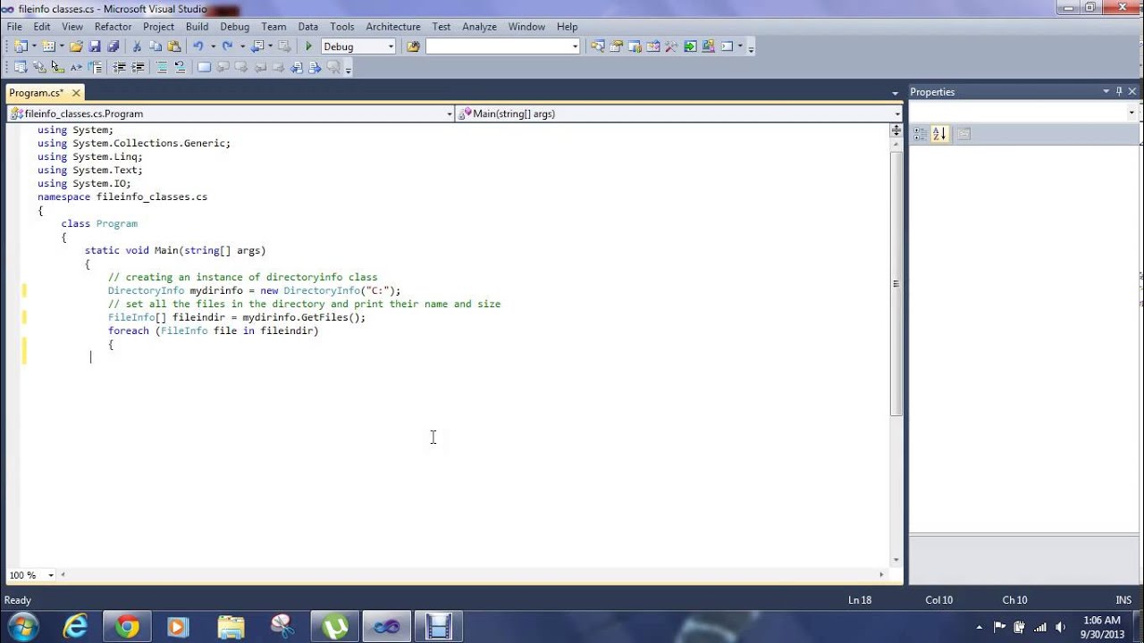 Implementing File Io Using Fileinfo Class C Youtube