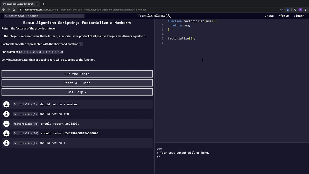 Factorialize A Number In Javascript Freecodecamp 3 Challenge Basic