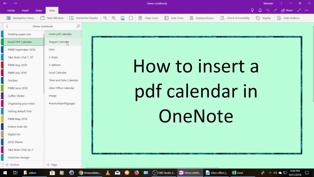 Create And Insert A Pdf Calendar Into Onenote Youtube