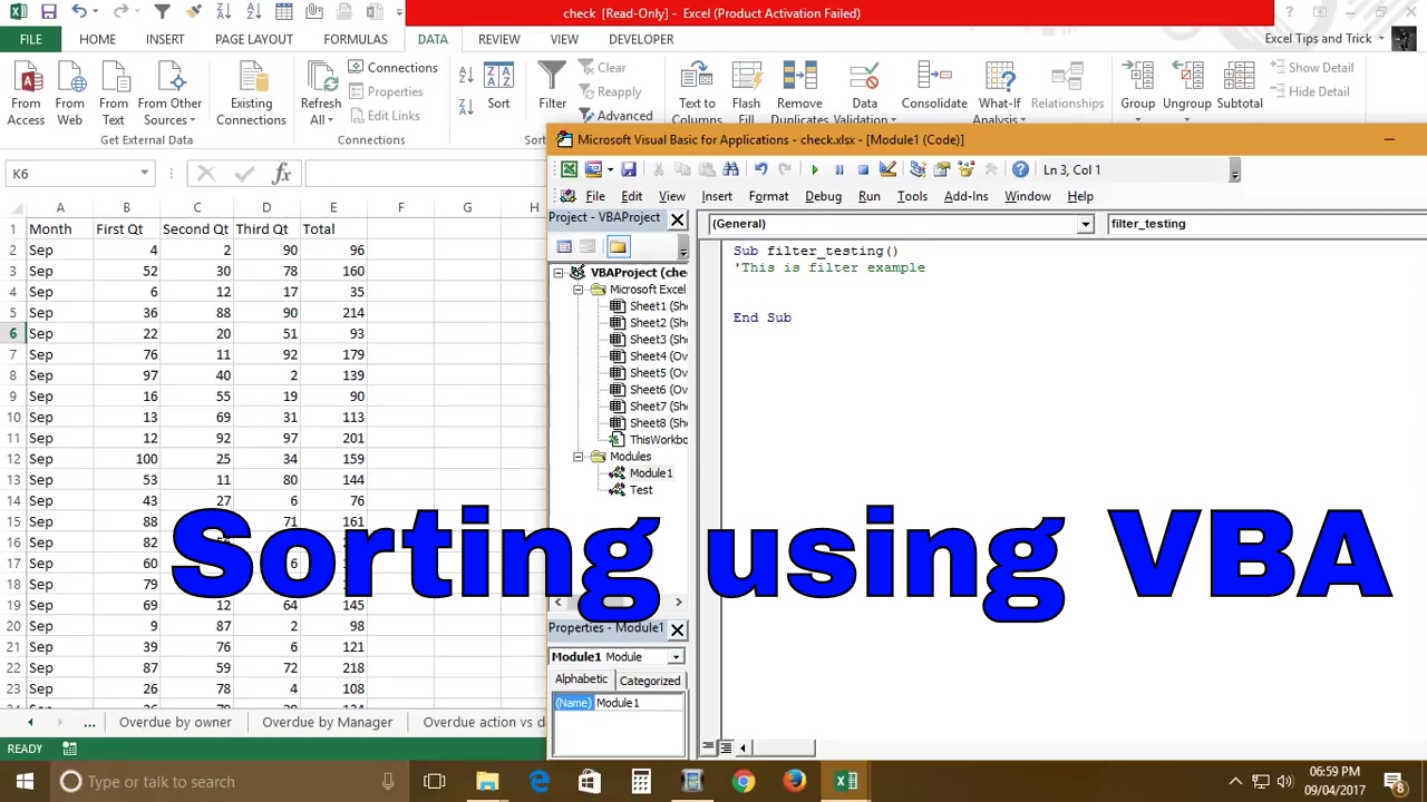 Sorting Using Vba In Excel Youtube