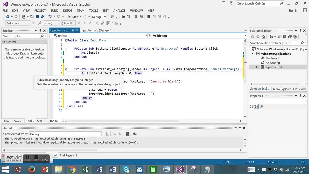 Errorprovider Component In Visual Basic Youtube