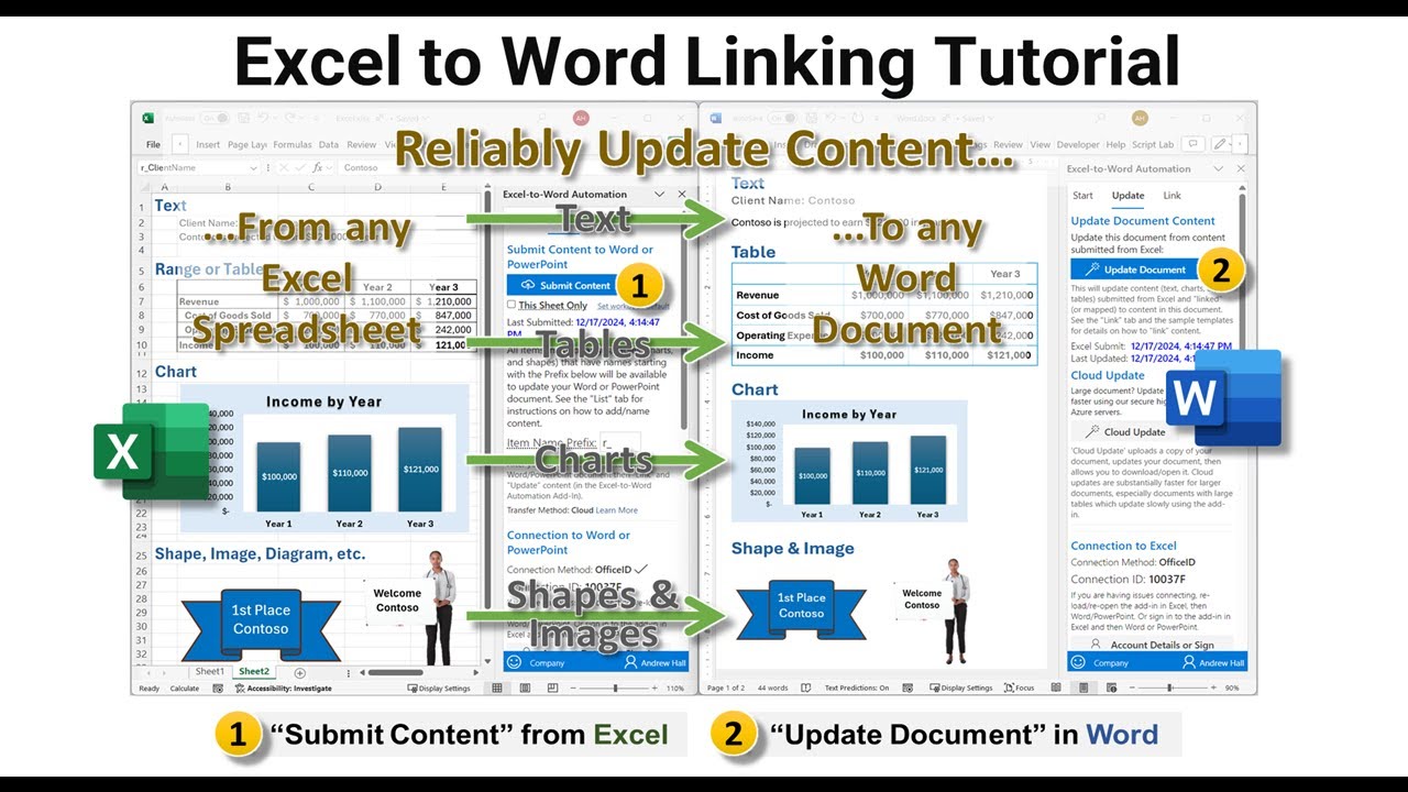 Excel To Word Linking Tutorial Youtube