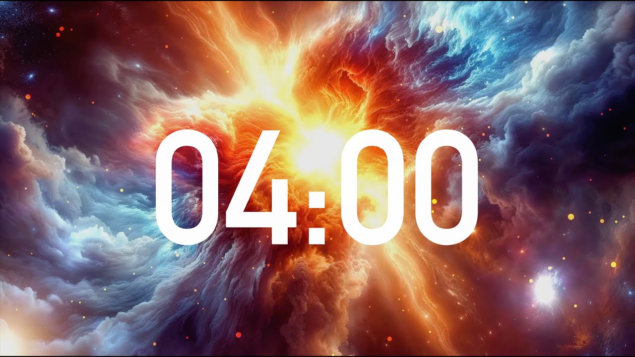 4 Minute Countdown Timer With Alarm And Deep Space Ambient Music 4k