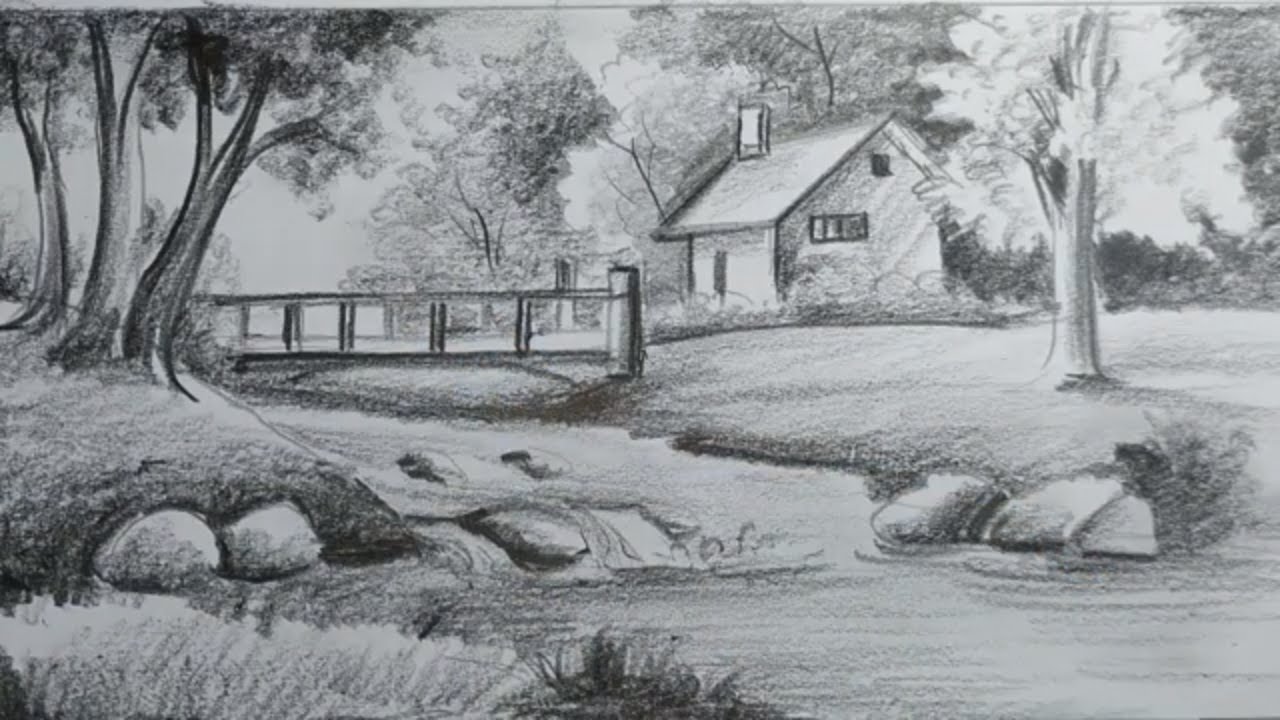 Landscape Pencil Shading Easy Prodrawingclub Pencil Art Drawing