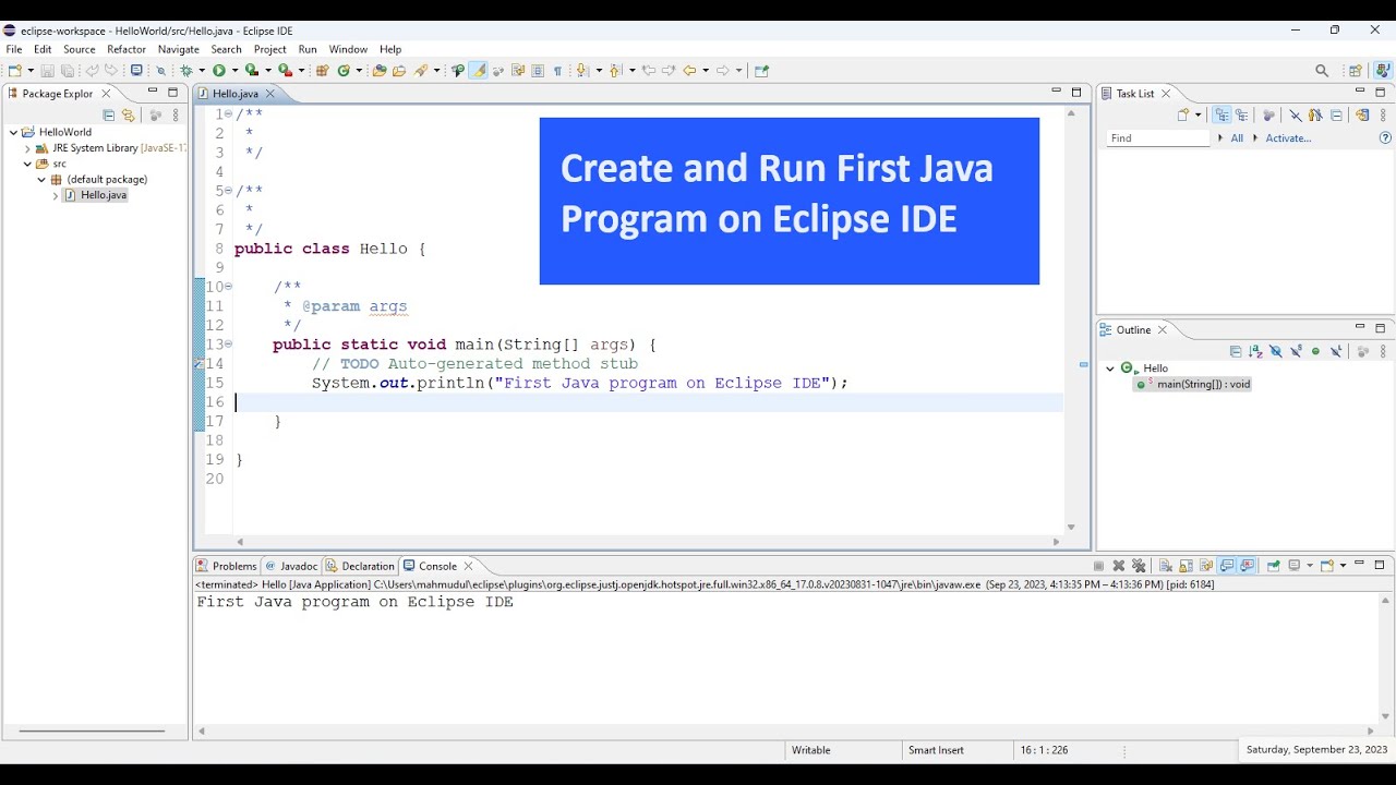 Create First Java Program In Eclipse Ide Youtube