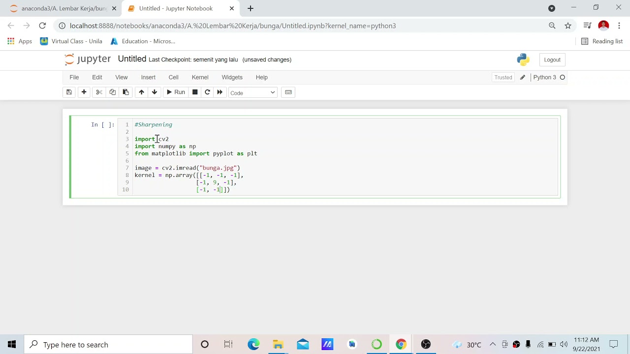 Cara Membuat Filter Sharpening Di Python Anaconda Youtube